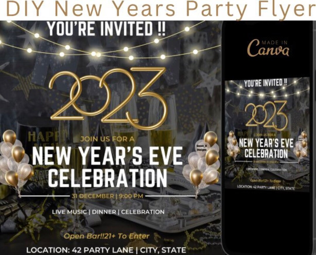 New Years Eve Party Invitation Template 2023 NYE Digital Invite Instant ...