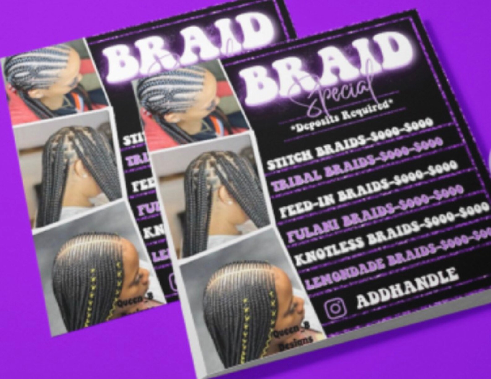 Braid Special Salon Braiding Booking Flyer DIY Hair - Etsy