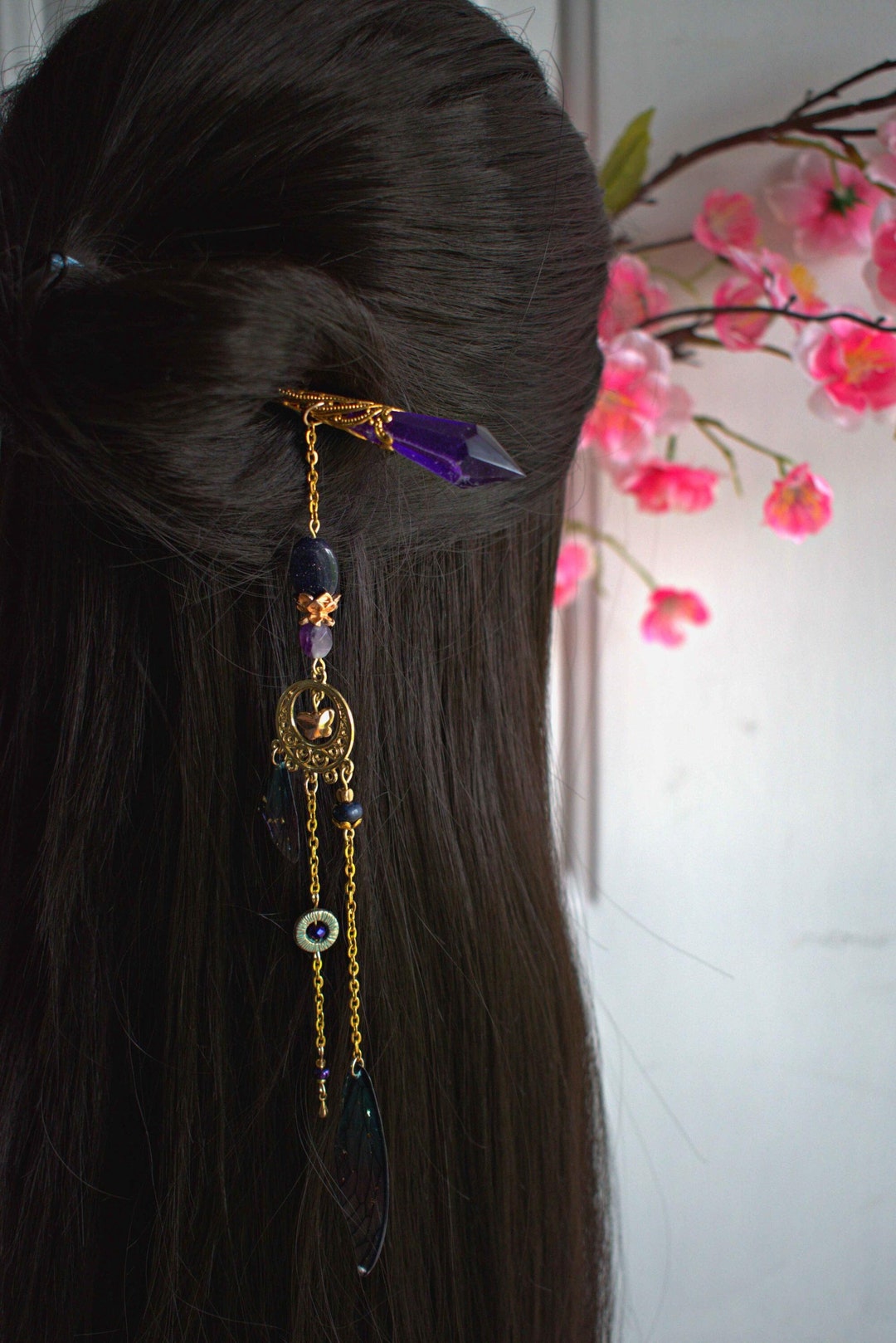 Resin Crystal Hair Stick With Acrylic Butterfly Wigs, Amethyst, And - Etsy