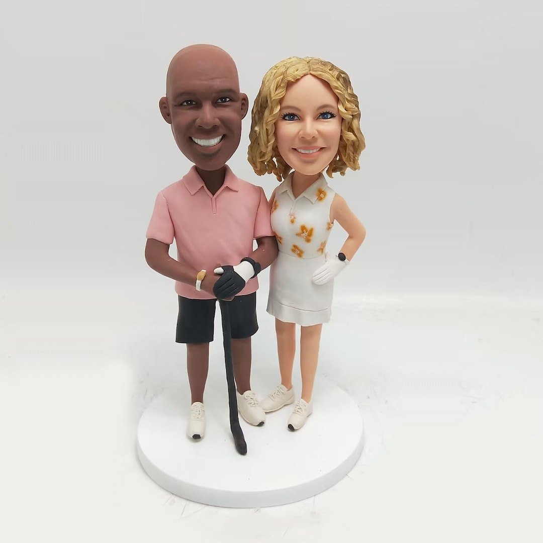 Custom Golf Couple Bobbleheads, Handmade Polymer Clay Anniversary Gift ...