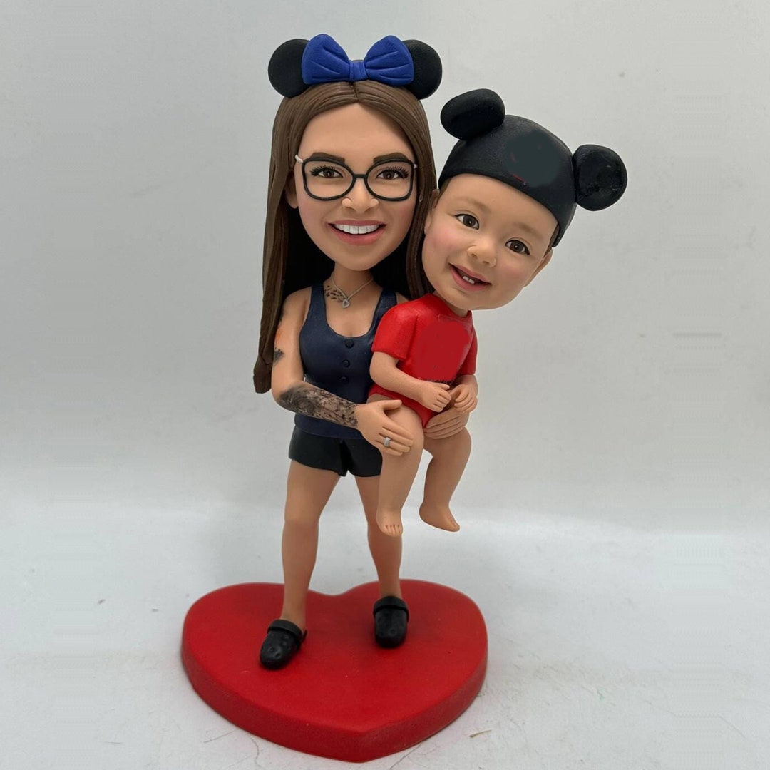 Custom Mother Holding Baby Bobblehead, Personalized Double Polymer Clay ...