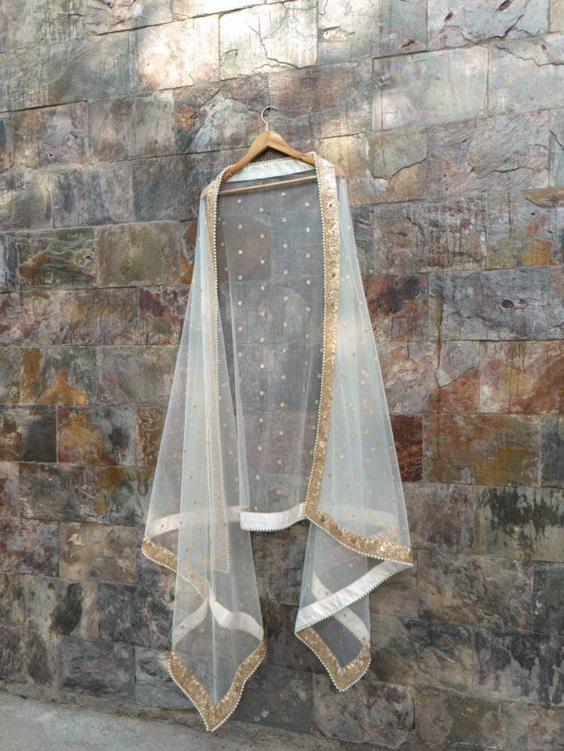 Ivory Net Dupatta, Dupatta for Women, Gold Dupatta, Bridal Dupatta ...