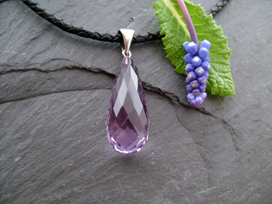 Large Amethyst Pamphlet Pendant, Finely Faceted Drop Pendant, Cut Into ...
