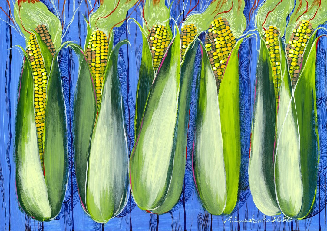 Hand-painted Fresh Corn Digital File - Watercolor Corn Print, Farmhouse ...