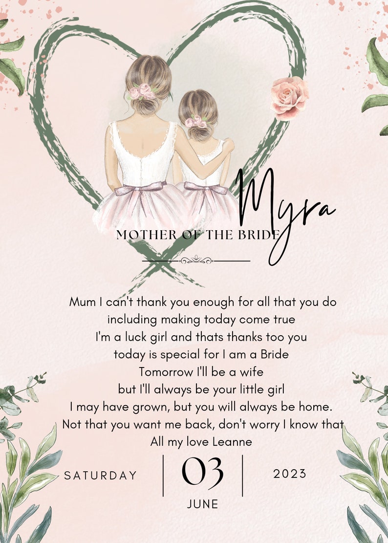 Mother of the Bride Poem Print Customizable Wedding Gift Personalized ...