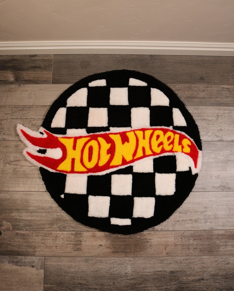 Hot Wheels Checkered Handmade Rug - Etsy