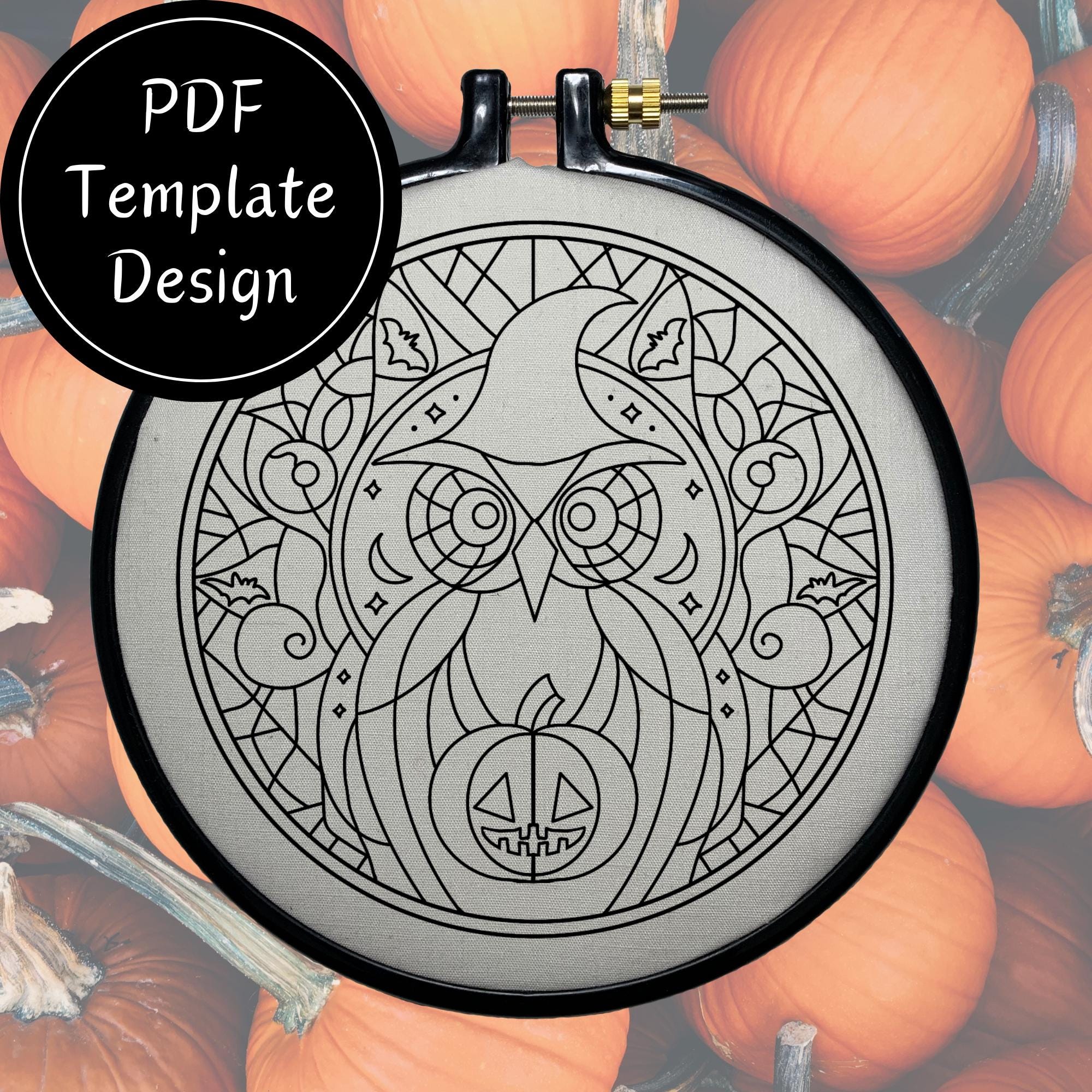 Halloween Owl Stained Glass Hand Embroidery Pattern DIY - Etsy