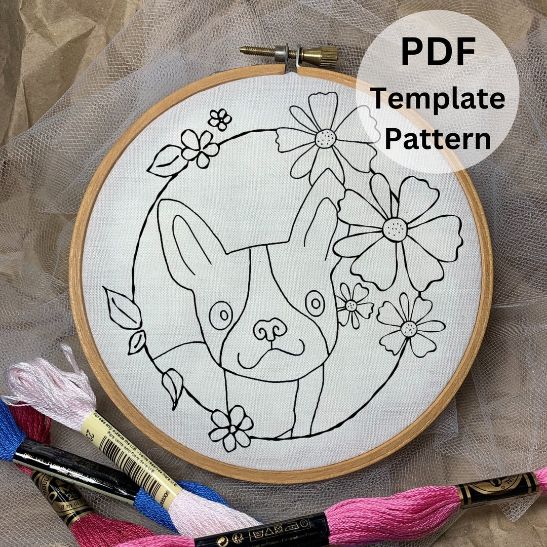 Frenchie & Floral Embroidery Pattern 6-different Sizes - Stitch Your ...