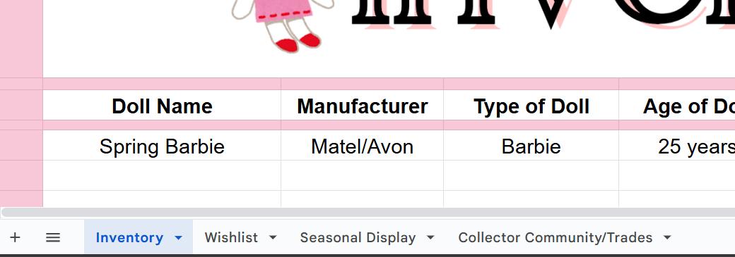 Large Print "doll Collecting Inventory Tracker" - Easy on the Eyes ...
