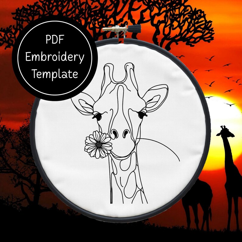 Giraffe - Hand Embroidery Template - Instant Download - Etsy