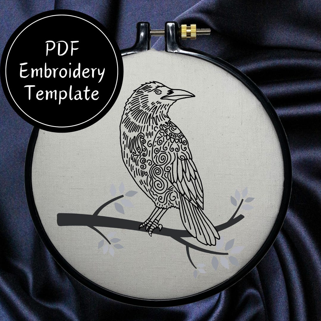 Paisley Crow Hand Embroidery Pattern DIY Embroidery - Etsy