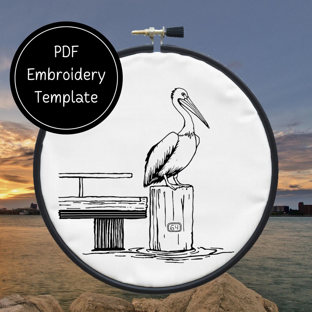 Pelican Embroidery Pattern: Pier Design, DIY Hand Stitch (PDF Download ...