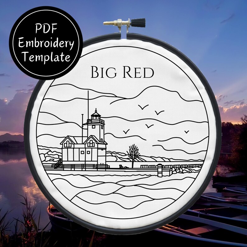 Big Red Lighthouse Hand Embroidery Pattern DIY Embroidery - Etsy
