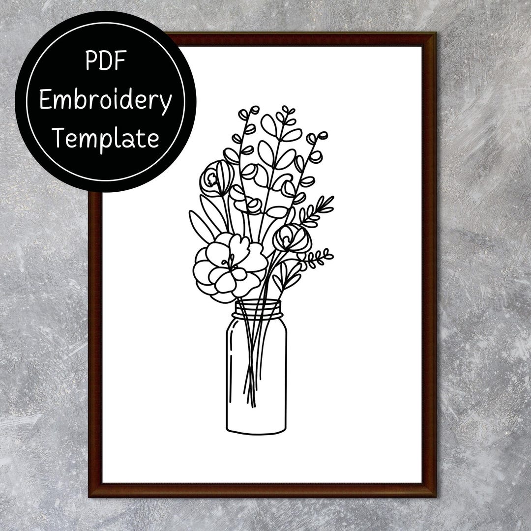Flower Vase Jar 4 Embroidery Template PDF - DIY Flower Vase Design for ...