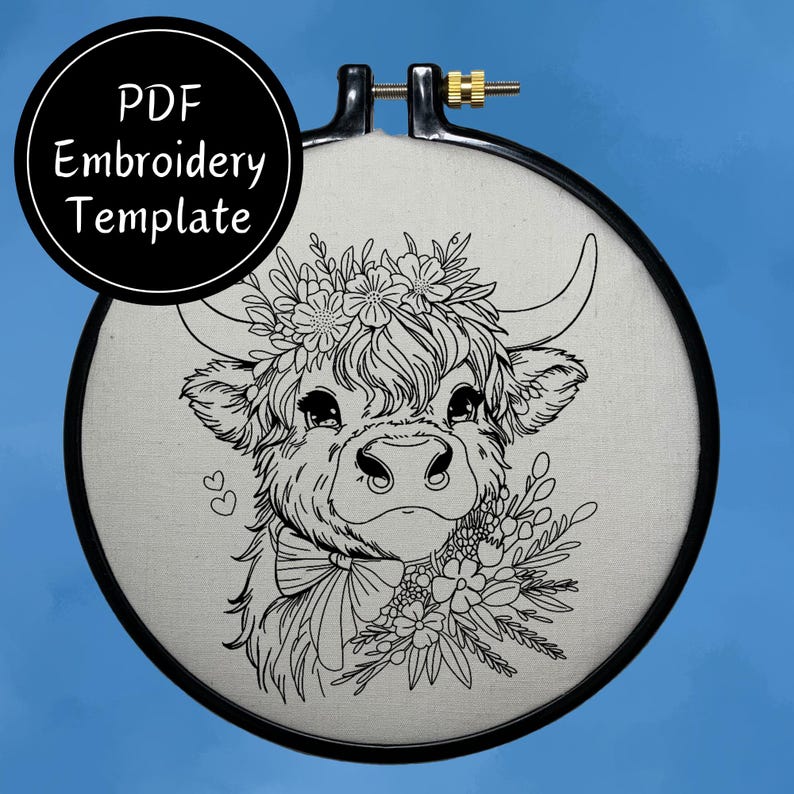 Highlander Cow Hand Embroidery Pattern DIY Embroidery - Etsy