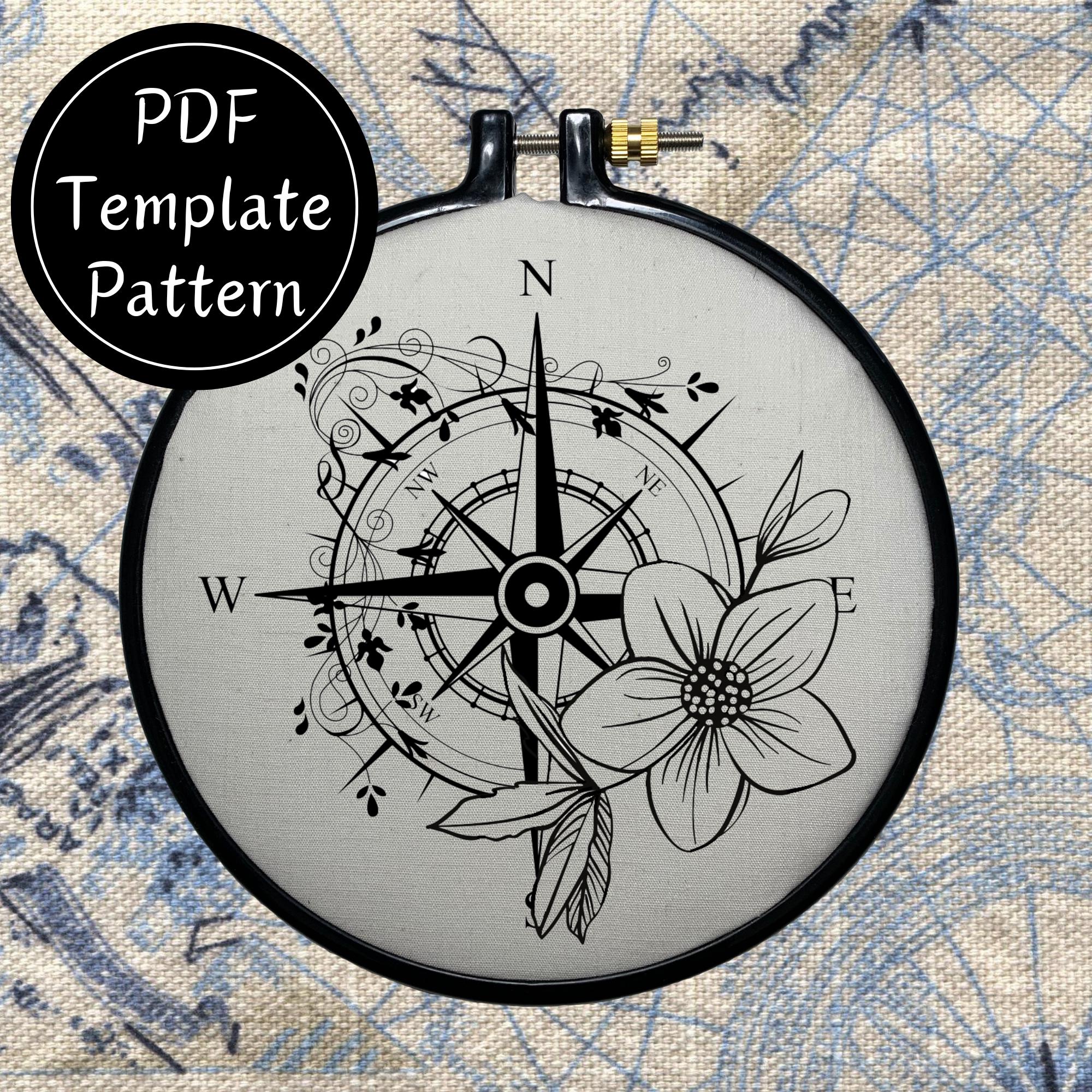 Compass Flower Hand Embroidery Pattern DIY Embroidery - Etsy
