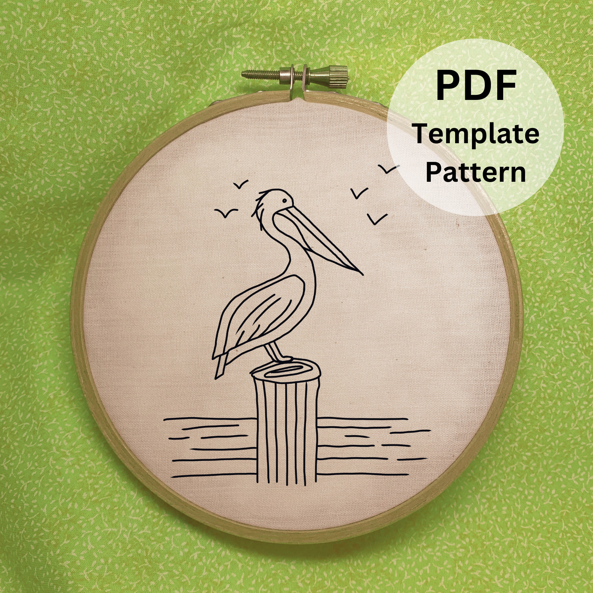 Pelican Embroidery Pattern PDF - Coastal Bird Hand Embroidery Template ...