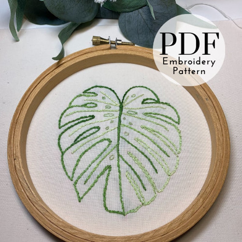 Stitch Your Own Monstera Magic! Hand Embroidery Leaf Pattern - Instant ...