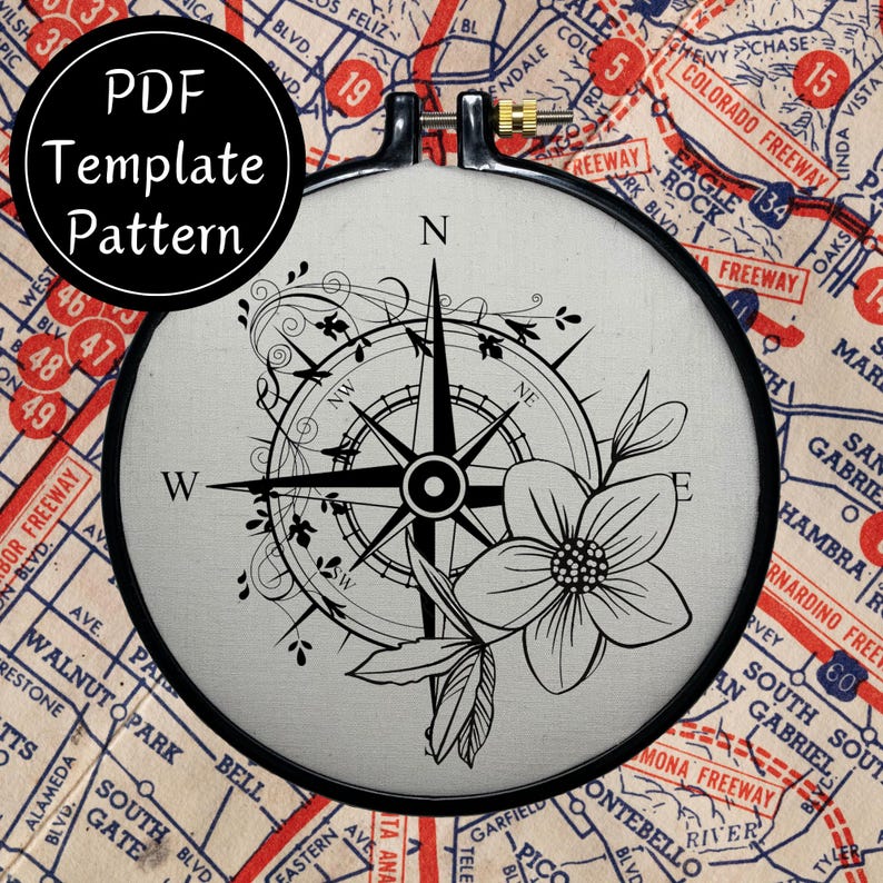 Compass Flower Hand Embroidery Pattern DIY Embroidery - Etsy