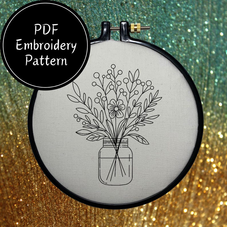 Flowers in Jar Hand Embroidery Pattern DIY Embroidery - Etsy