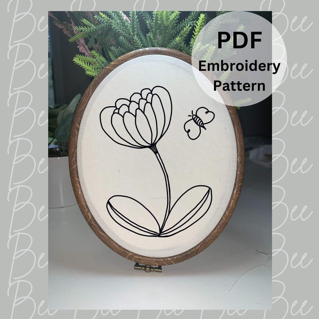 Hand-drawn Flower & Bee Embroidery Pattern Pack: 6 Sizes Instant ...