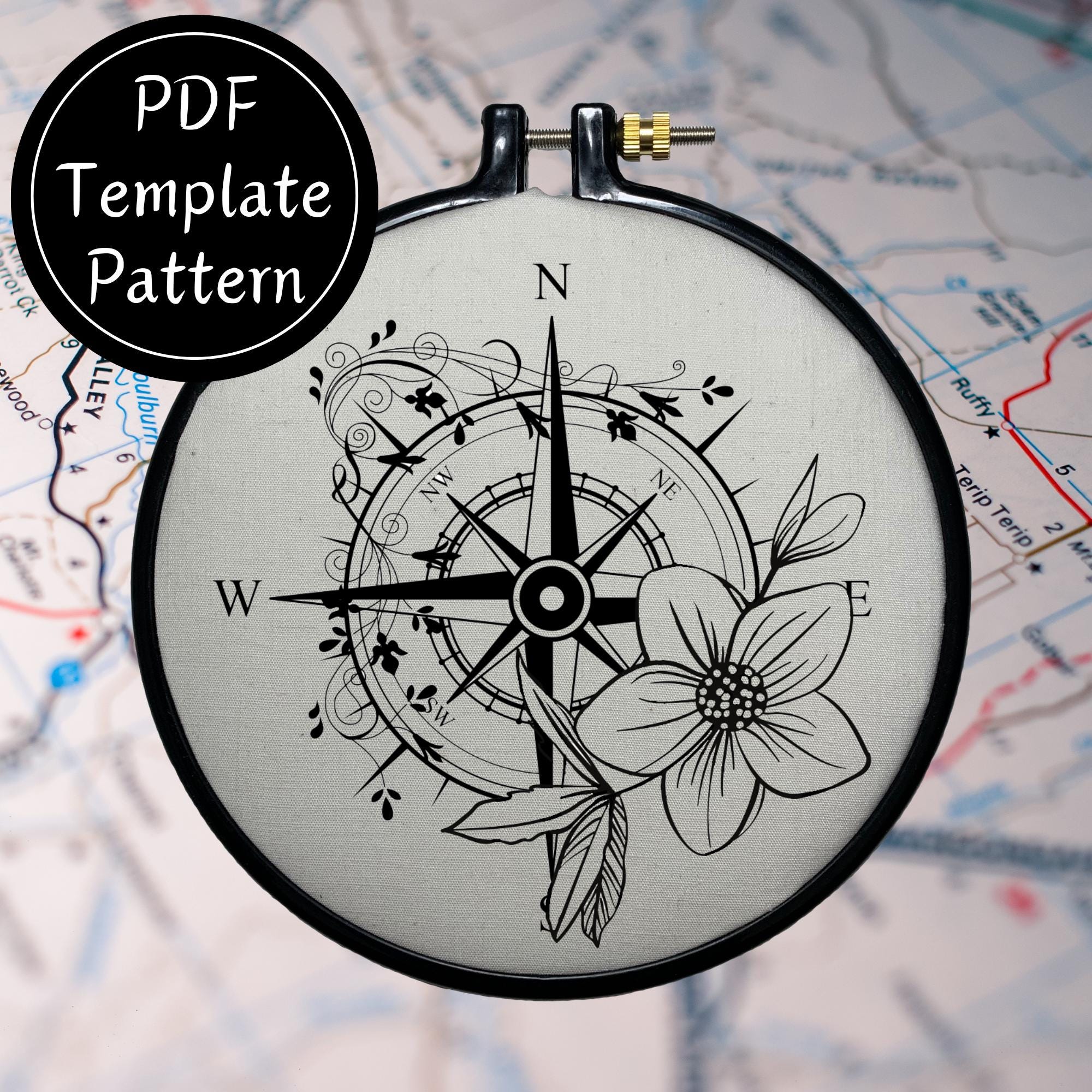 Compass Flower Hand Embroidery Pattern DIY Embroidery - Etsy