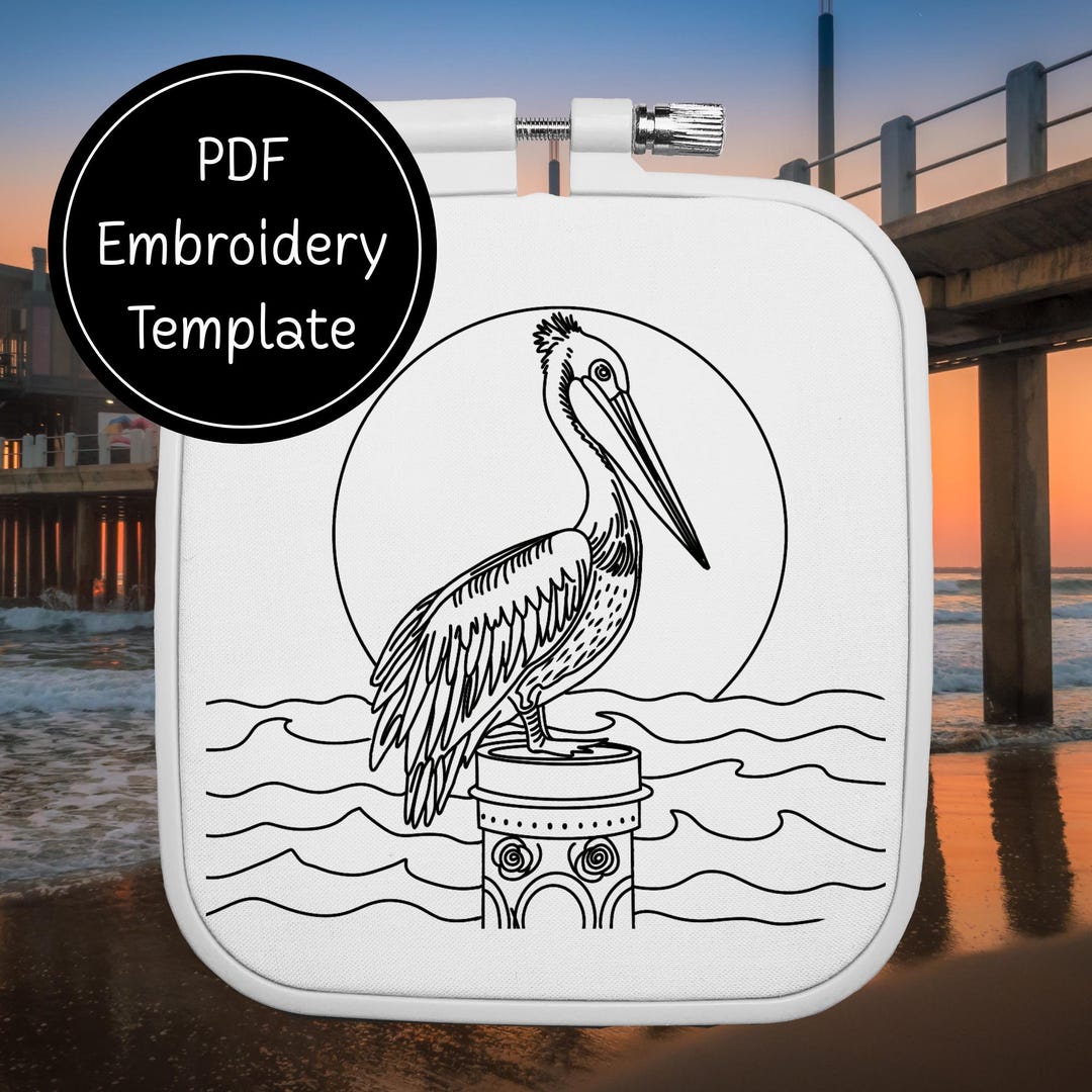 Pelican Bird Hand Embroidery Pattern DIY Fowl Design for Hand Stitching ...