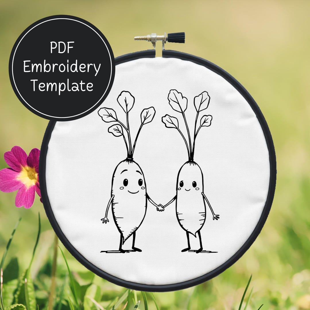 Radish Embroidery Template PDF - Cute Kitchen Embroidery Pattern for ...