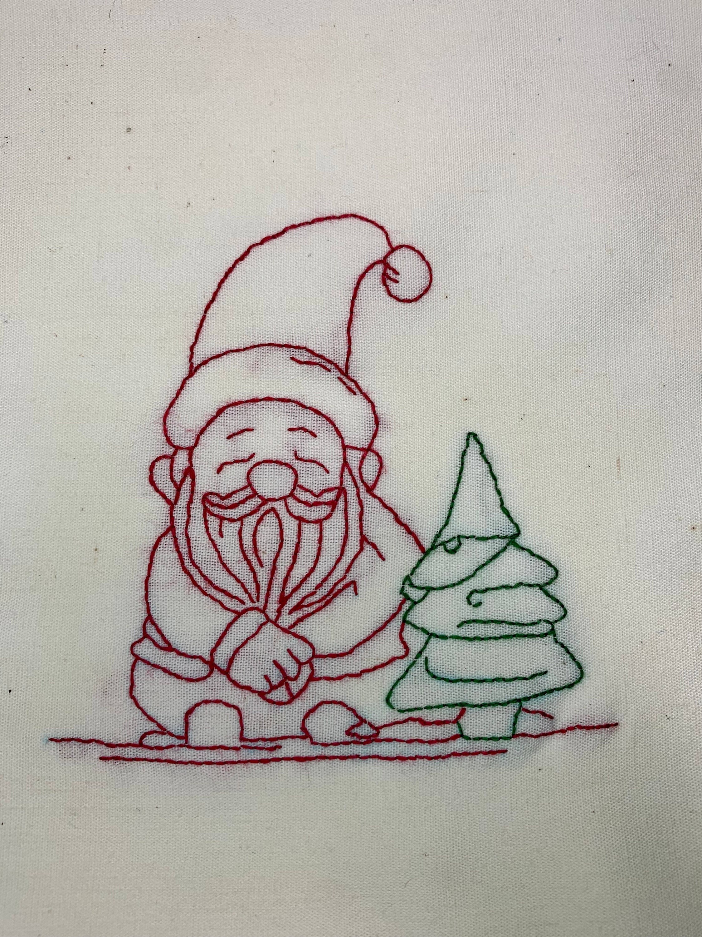 Beginner-friendly Redwork Santa Gnome and Christmas Tree Embroidery ...