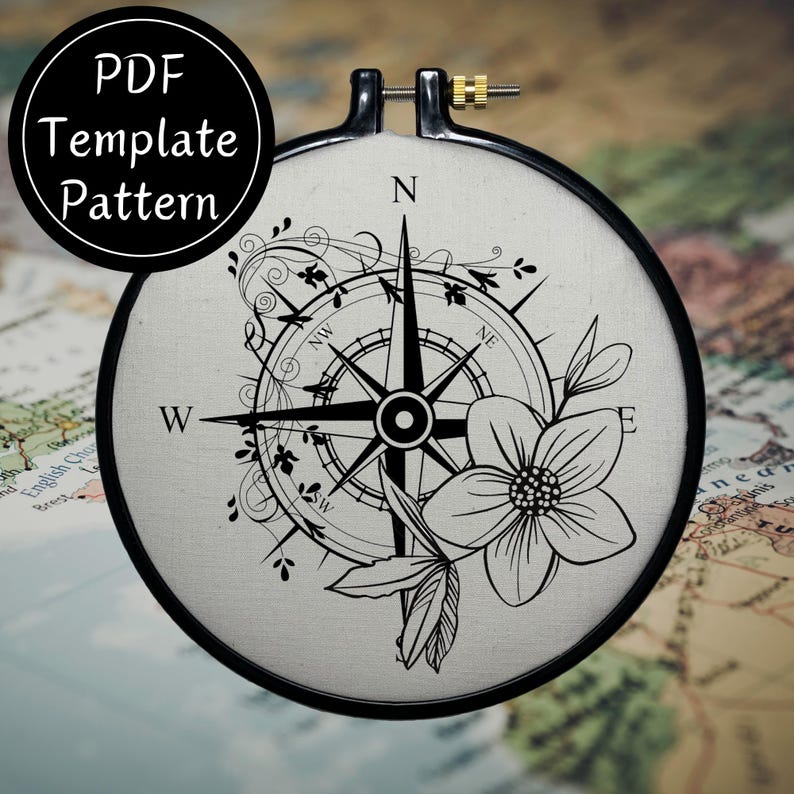 Compass Flower Hand Embroidery Pattern DIY Embroidery - Etsy