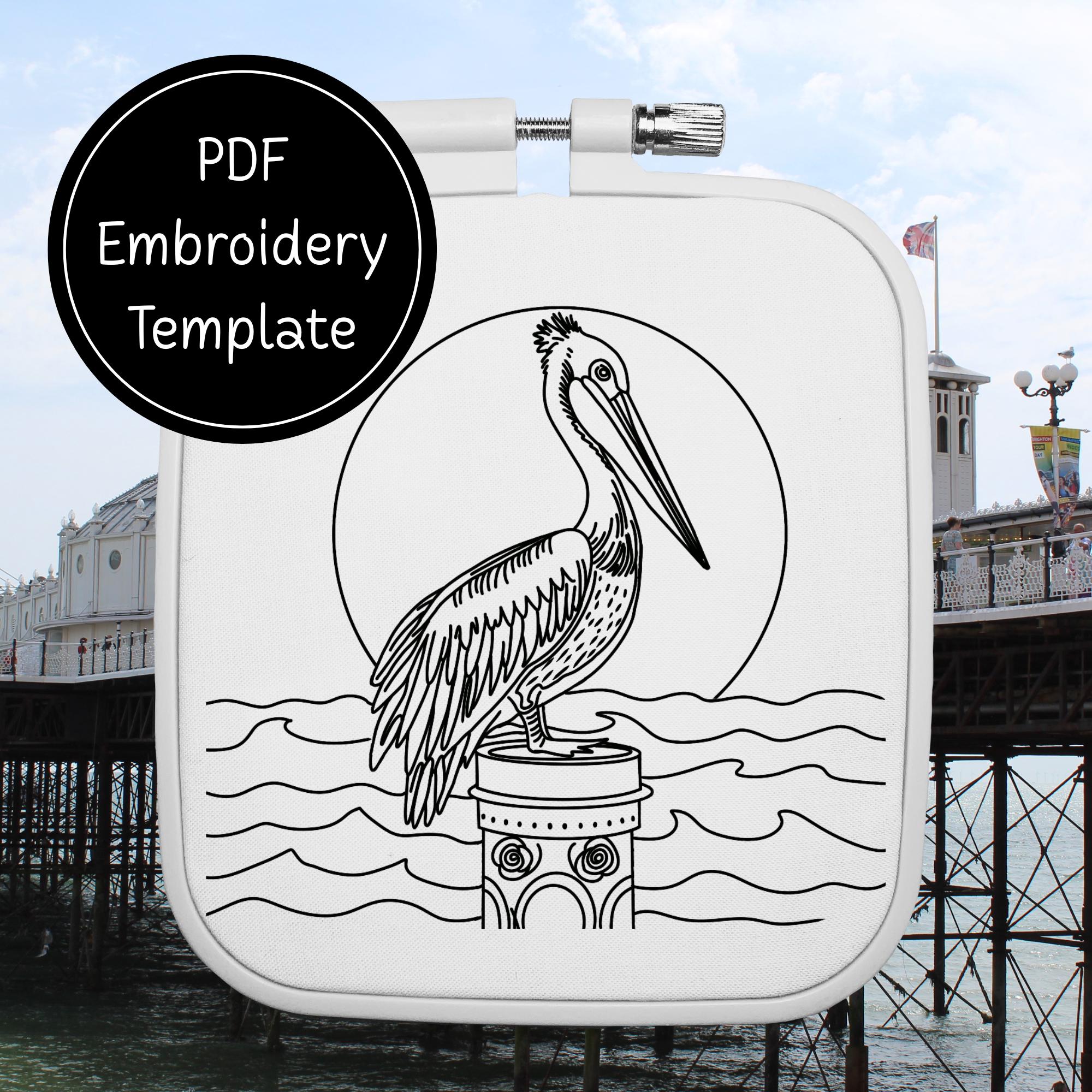 Pelican Bird Hand Embroidery Pattern DIY Fowl Design for Hand Stitching ...