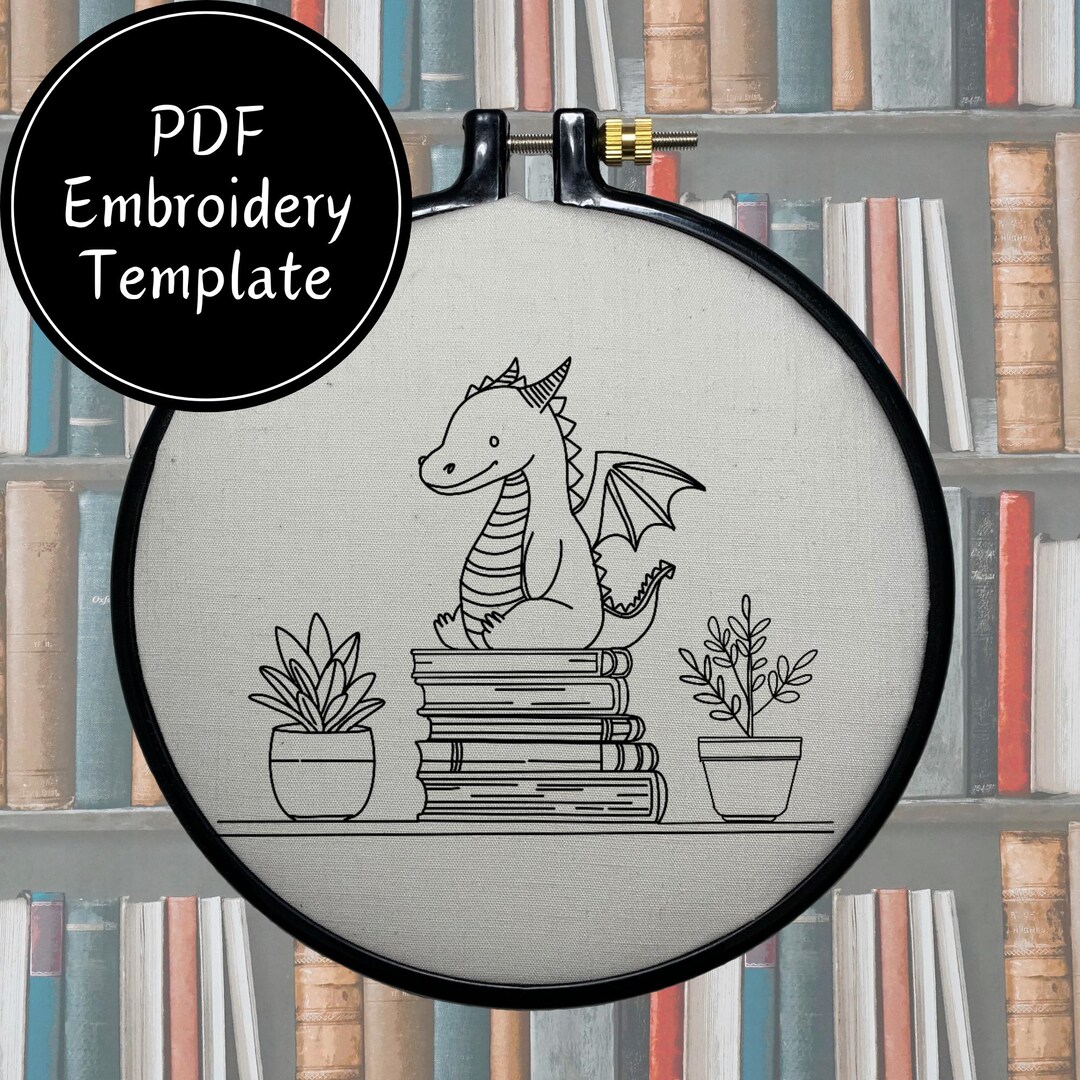 Book Dragon Hand Embroidery Pattern DIY Embroidery - Etsy