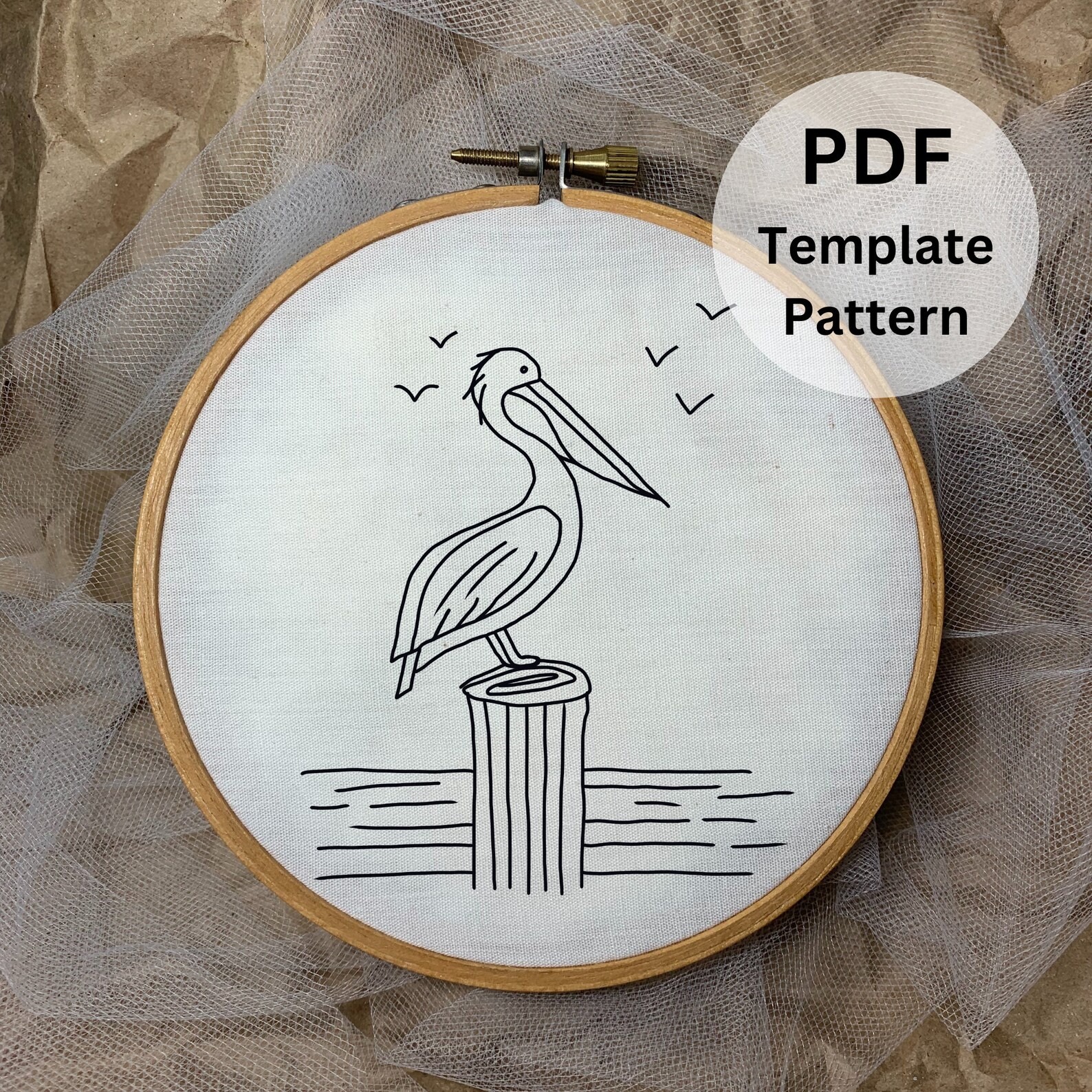 Pelican Embroidery Pattern PDF - Coastal Bird Hand Embroidery Template ...