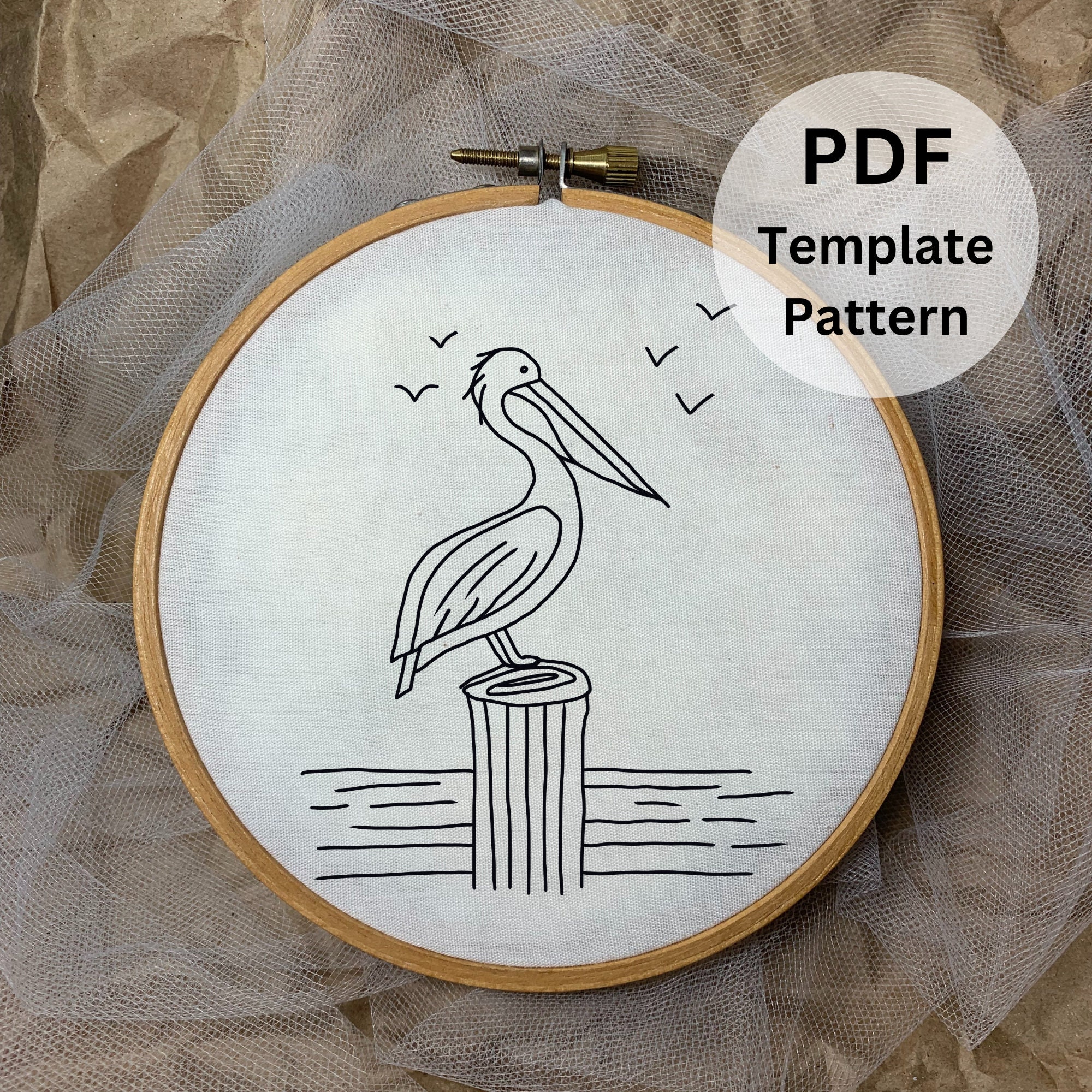 Pelican Embroidery Pattern PDF - Coastal Bird Hand Embroidery Template ...