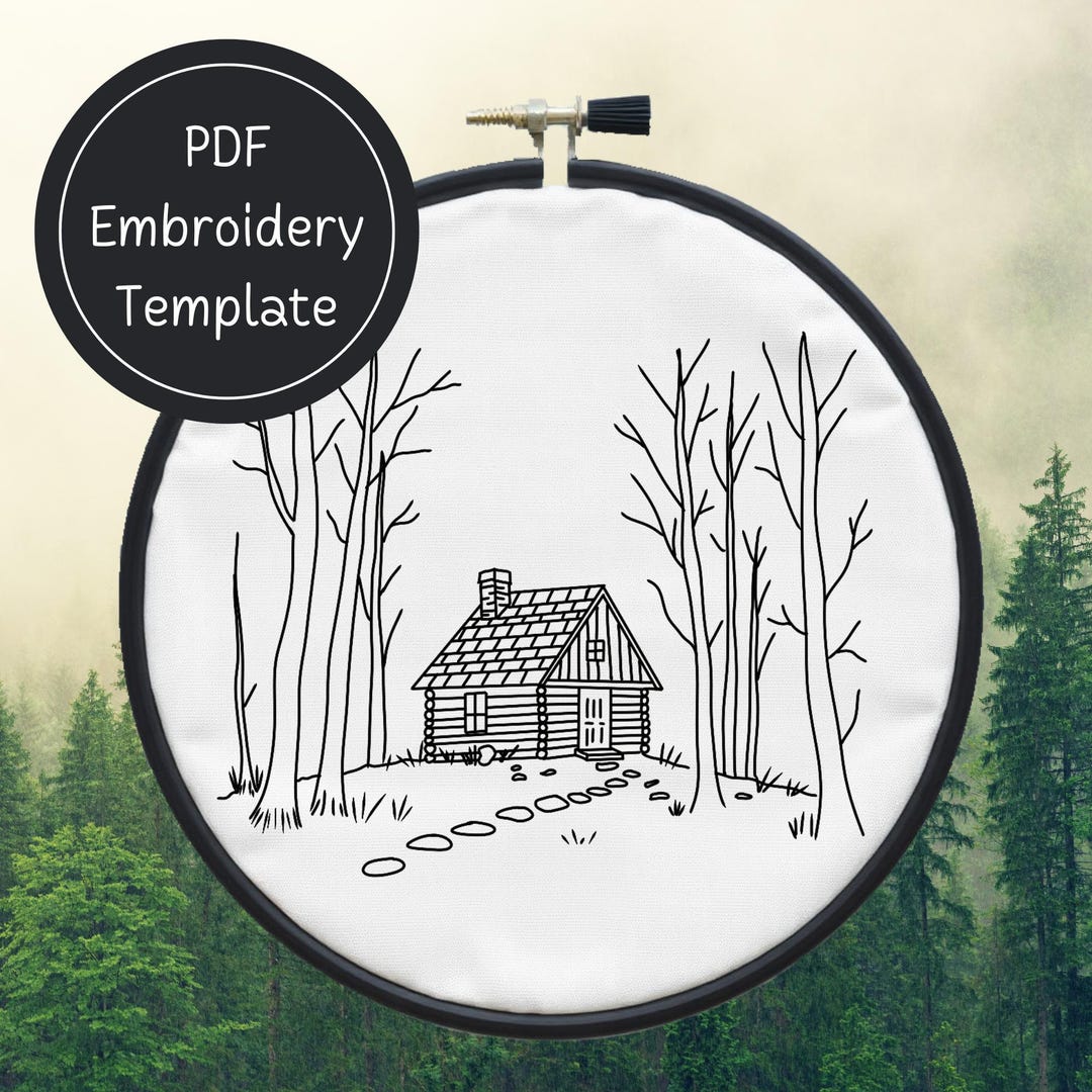 Cabin in the Woods Embroidery Template PDF - DIY Cabin Design for Hand ...