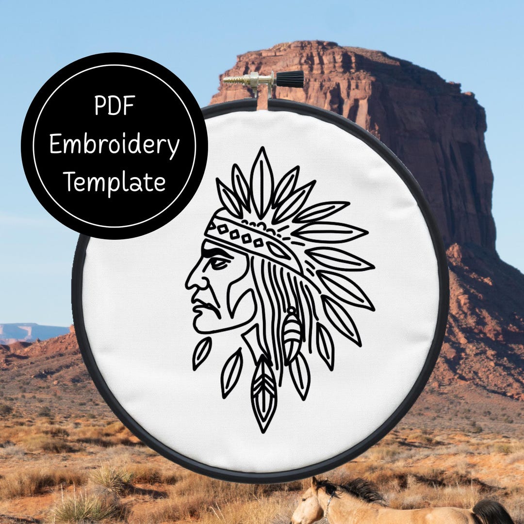 Native American Chief Embroidery Pattern: DIY Hand Stitch Template (PDF ...