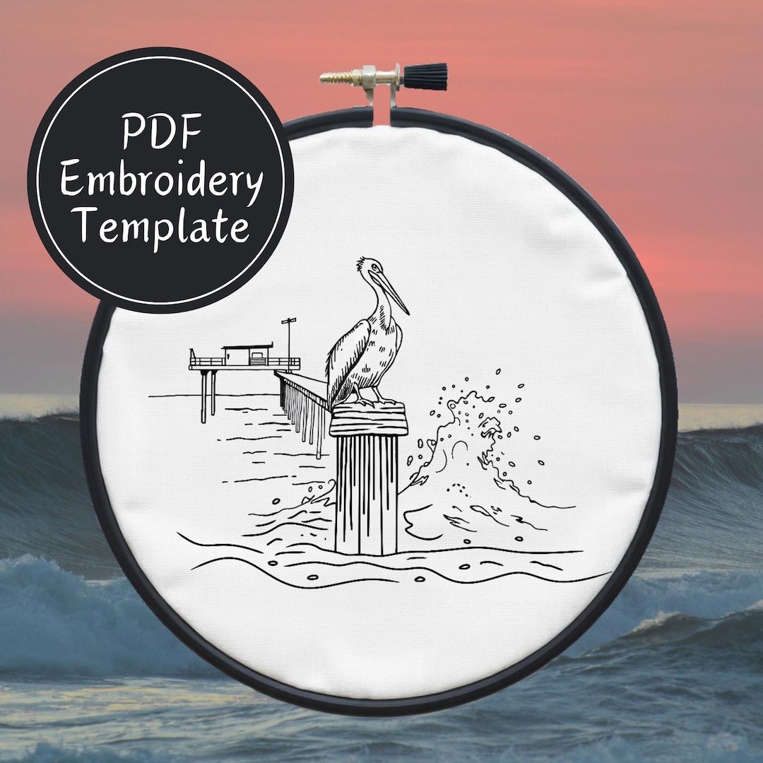 Pelican on A Pier Hand Embroidery Pattern DIY Embroidery - Etsy