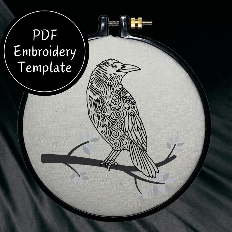 Paisley Crow Hand Embroidery Pattern DIY Embroidery - Etsy
