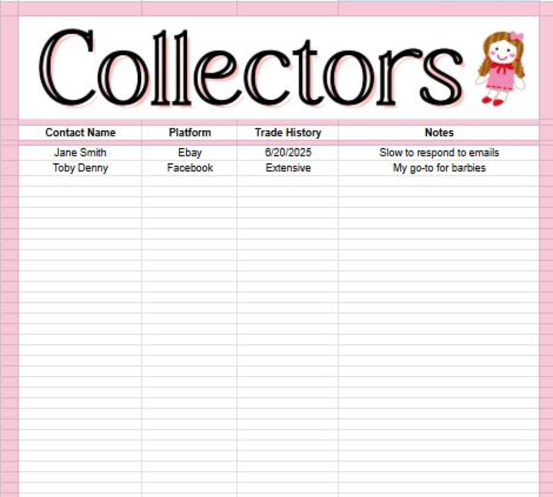 Large Print "doll Collecting Inventory Tracker" - Easy on the Eyes ...