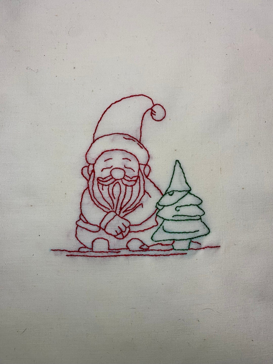 Beginner-friendly Redwork Santa Gnome and Christmas Tree Embroidery Pattern - Instant Download ...