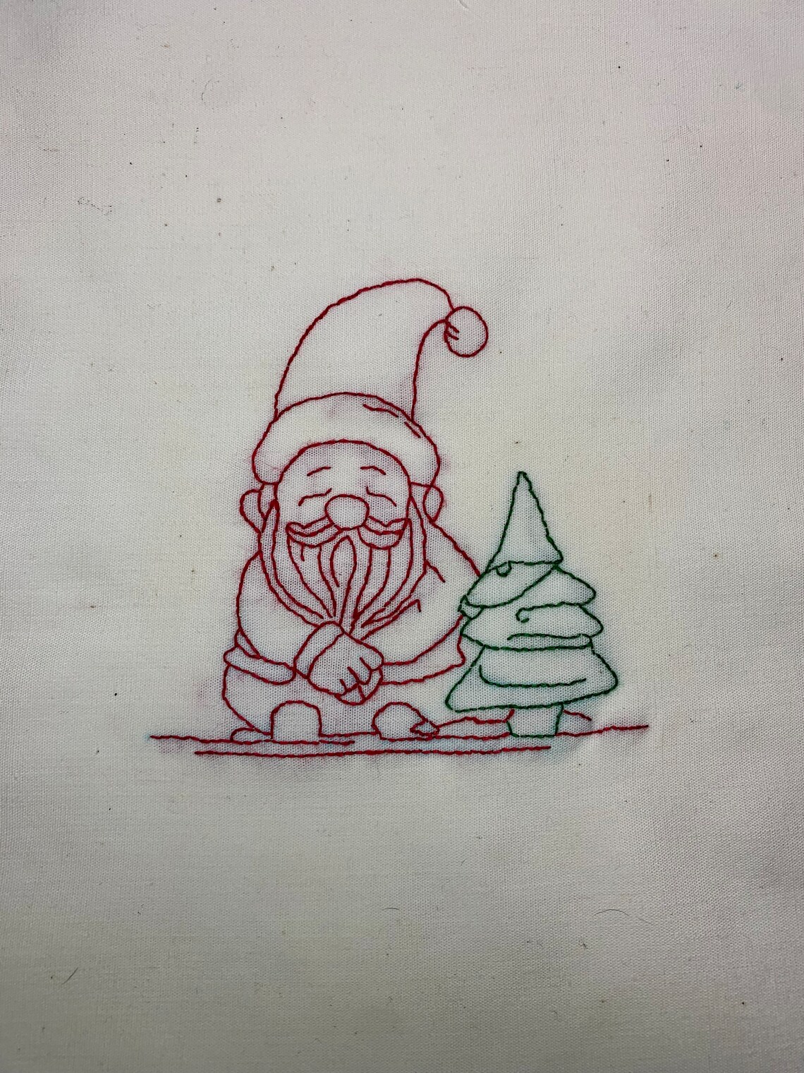 Beginner-friendly Redwork Santa Gnome and Christmas Tree Embroidery ...