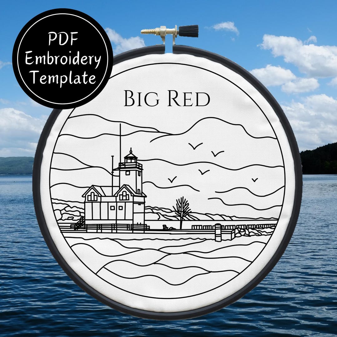 Big Red Lighthouse Hand Embroidery Pattern DIY Embroidery - Etsy
