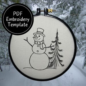 Snowman and Pine Tree Hand Embroidery Pattern DIY Embroidery - Etsy