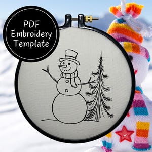 Snowman and Pine Tree Hand Embroidery Pattern DIY Embroidery - Etsy