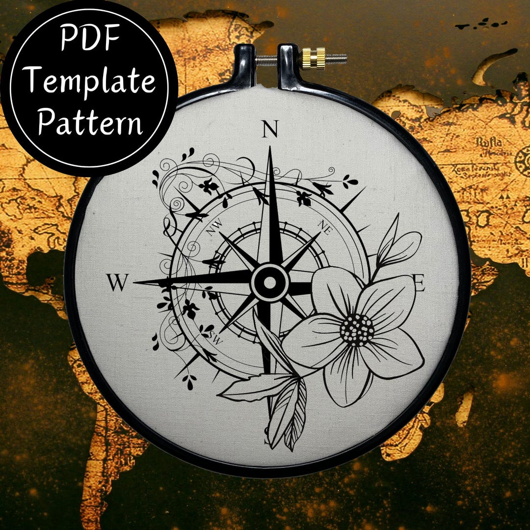 Compass Flower Hand Embroidery Pattern DIY Embroidery - Etsy
