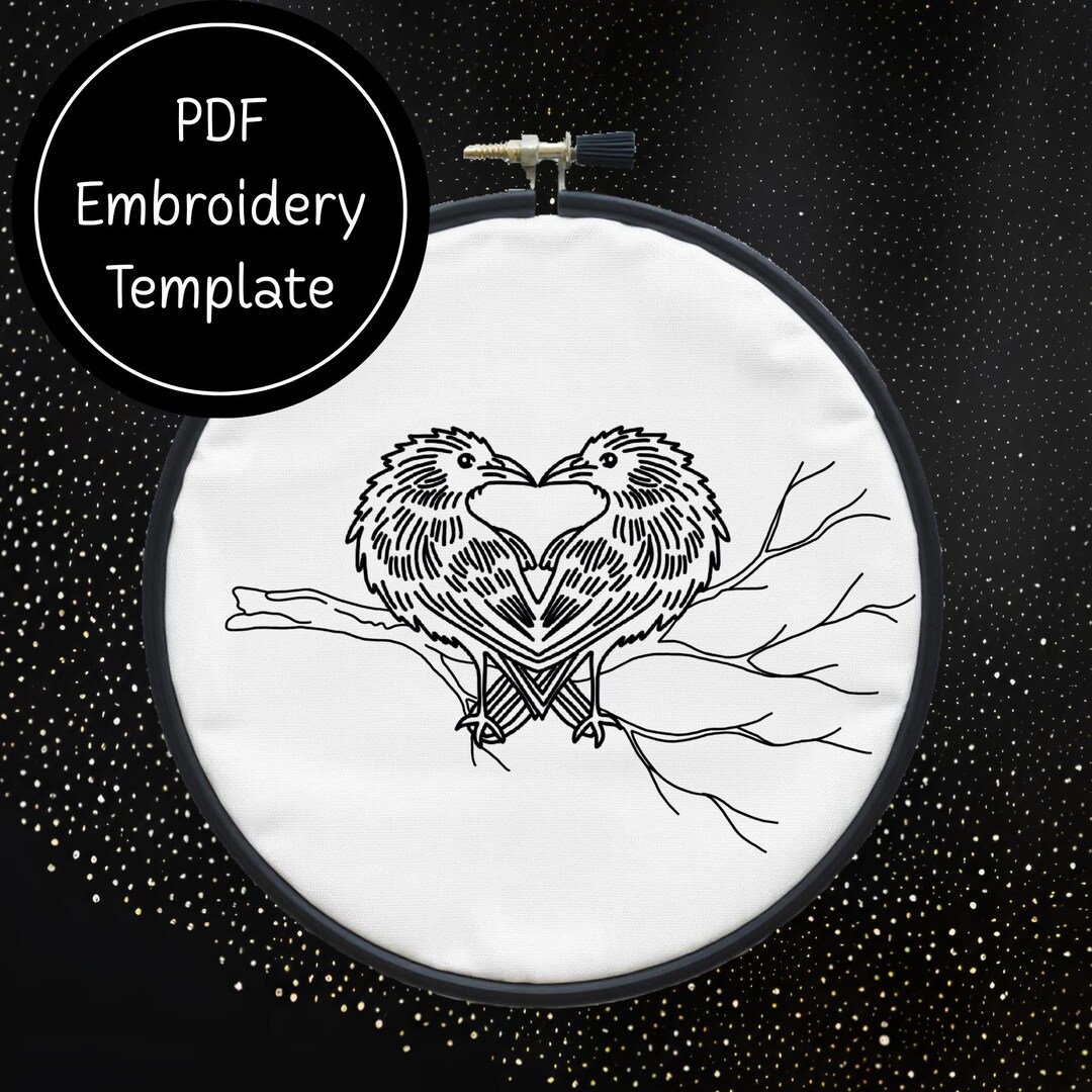Double Ravens Hand Embroidery Template PDF - DIY Bird Design for Hand ...
