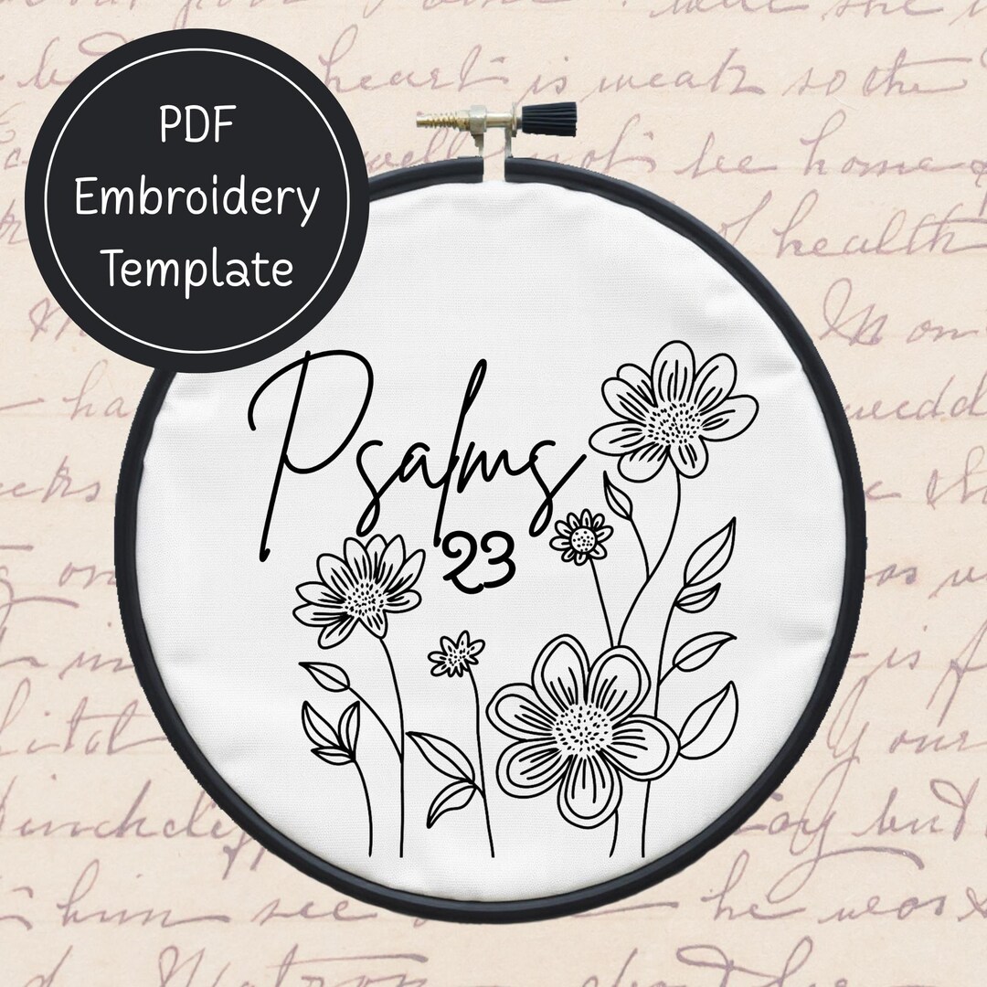Psalms 23 Christian Embroidery Template PDF - DIY Scripture Design for ...