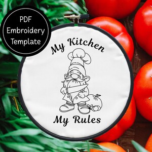 Funny Kitchen Hand Embroidery Pattern DIY Gnome Design for Hand ...