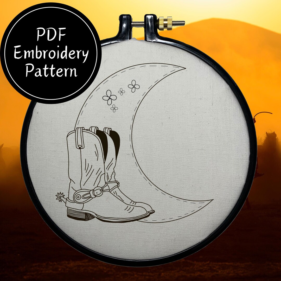 Cowboy Moon Hand Embroidery Pattern DIY Embroidery - Etsy