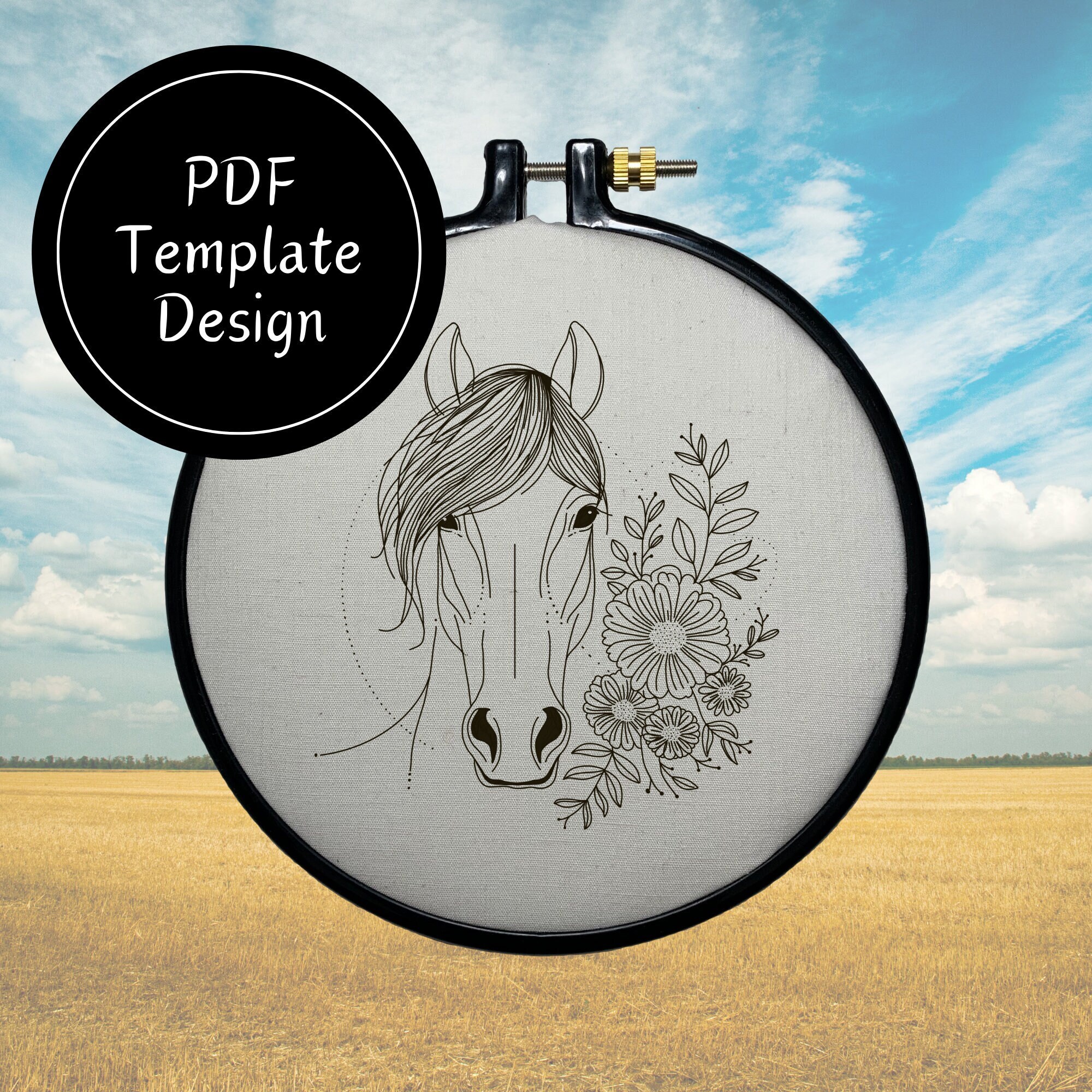 Horse With Wildflowers Hand Embroidery Pattern - DIY Design - Etsy